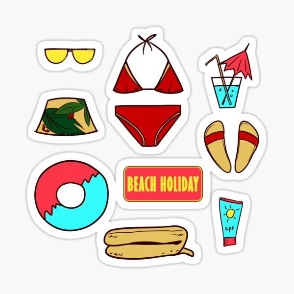 "beach holiday set" Sticker by byrudenckowa | Redbubble
