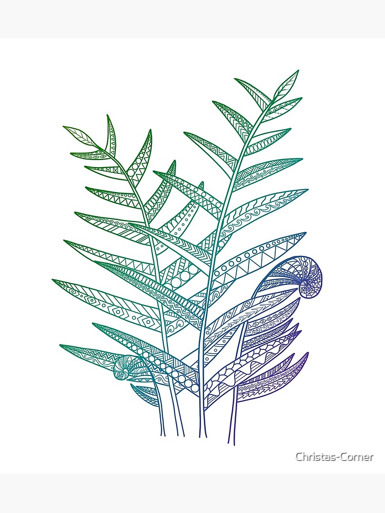 "Ferns Zentangle - Colorful Gradient" Poster for Sale by Christas ...