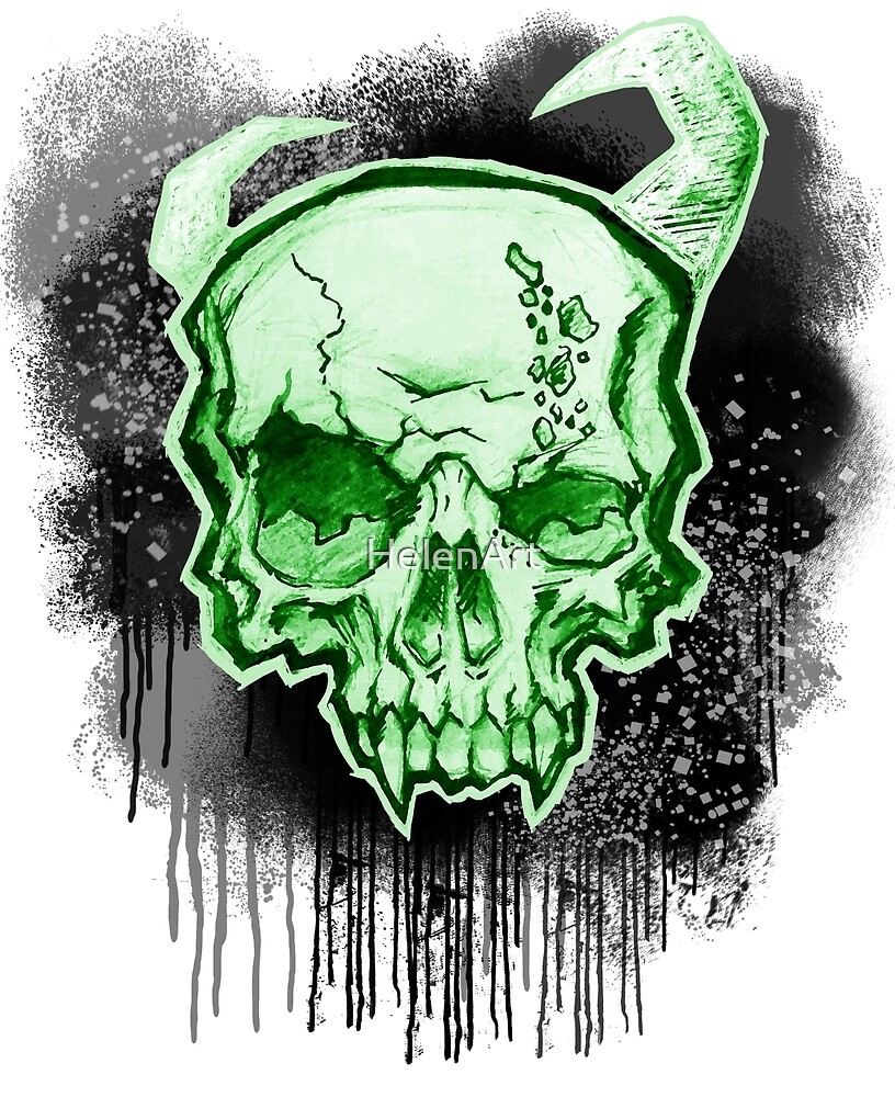 "Green Demon Skull" by HelenArt | Redbubble