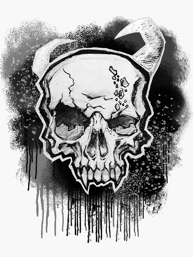 "White Demon Skull" Sticker by HelenArt | Redbubble