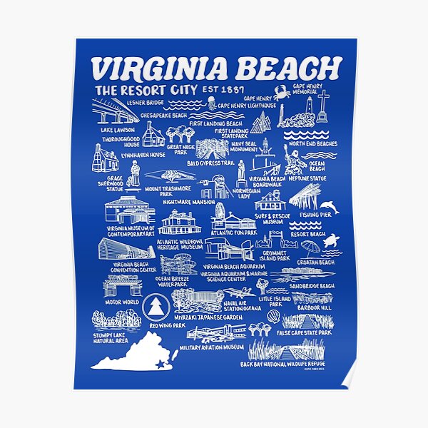"Virginia Beach Map " Poster by fiberandgloss | Redbubble