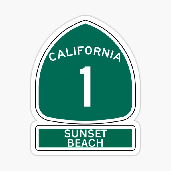"PACIFIC COAST HIGHWAY SUNSET BEACH CALIFORNIA ROUTE 1" Sticker for ...
