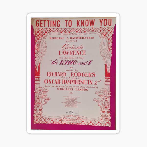 "Getting to Know You, The King And I, Rodgers and Hammerstein, Sheet ...