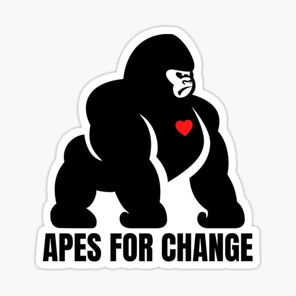 "APES FOR CHANGE | RED HEART | DETERMINED APE (Version 6: black text ...