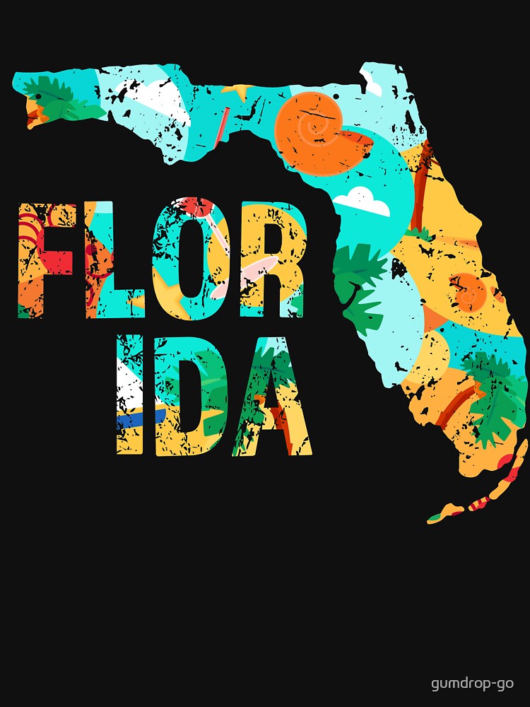 "Florida Decorative State Map Shape with Beach Vacation Illustration ...