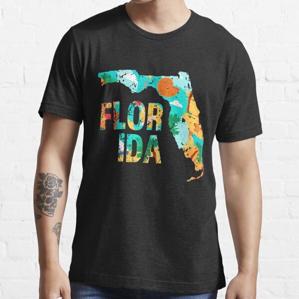 "Florida Decorative State Map Shape with Beach Vacation Illustration ...