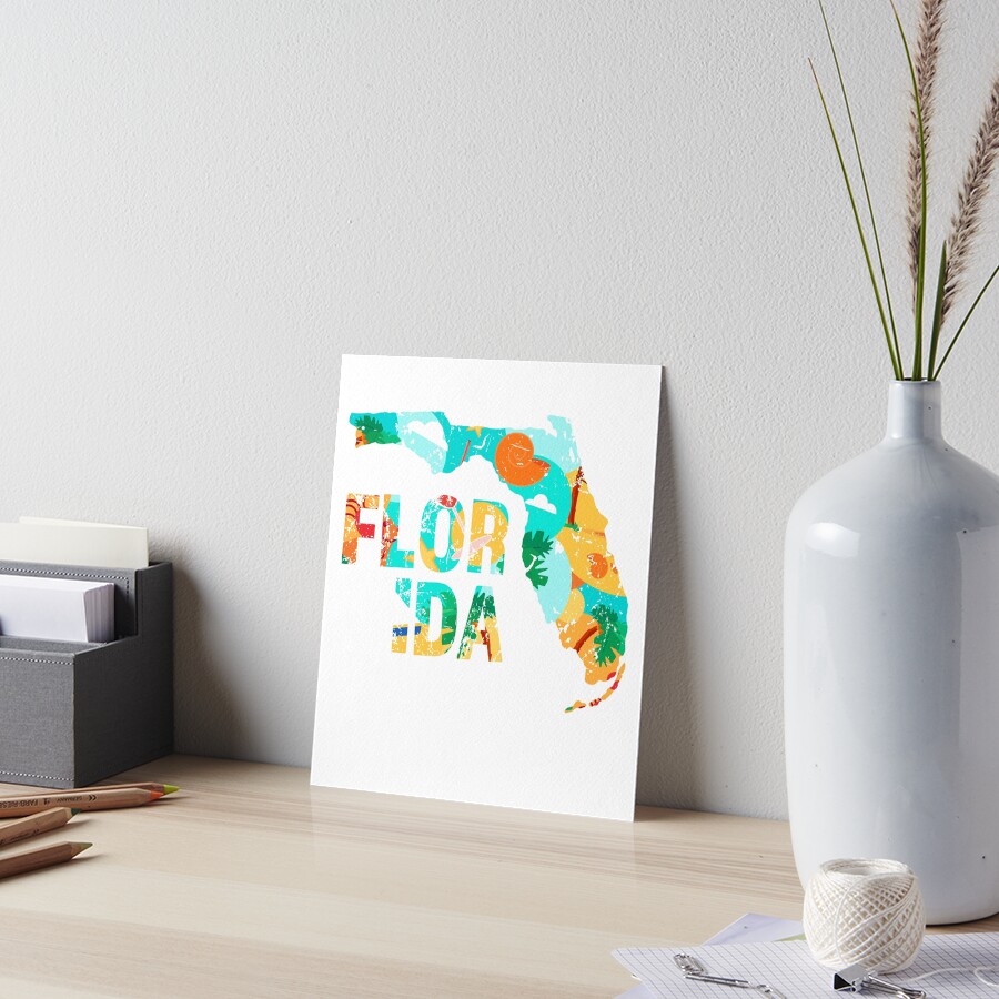 "Florida Decorative State Map Shape with Beach Vacation Illustration ...