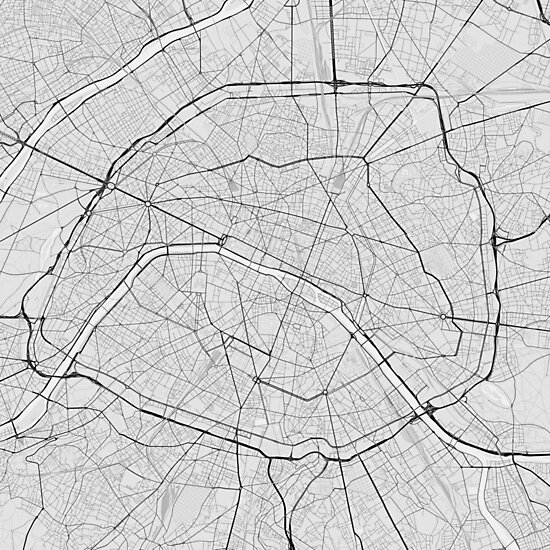 "Paris, France Map. (Black on white)" Photographic Print by Graphical ...