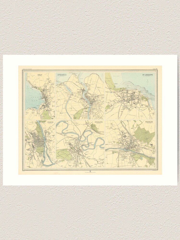 Prints Vintage Inerness City & Street Atlas Poster 1912 Old Inverness ...