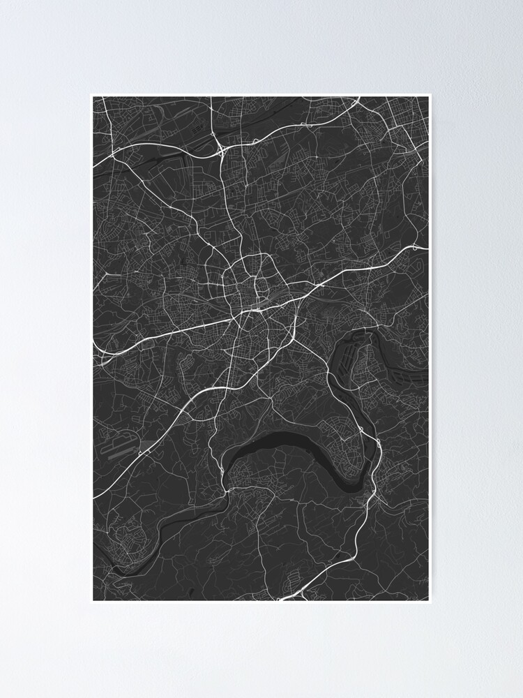 "Essen, Germany Map. (White on black)" Poster by Graphical-Maps | Redbubble