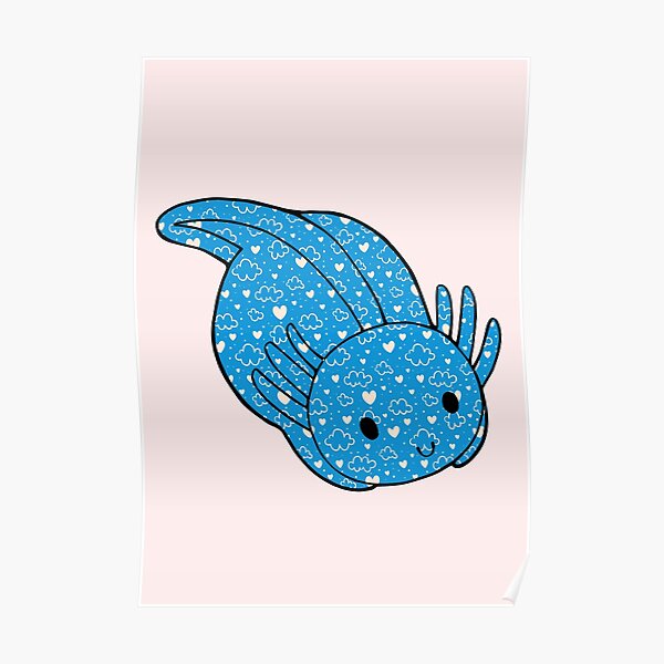 "Cute Kawaii Baby Chibi Axolotl in Bright Blue with Hearts and Cloud ...