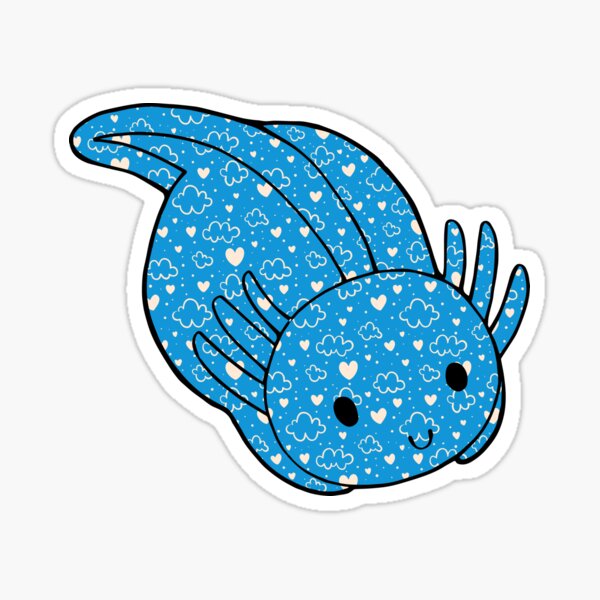 "Cute Kawaii Baby Chibi Axolotl in Bright Blue with Hearts and Cloud ...