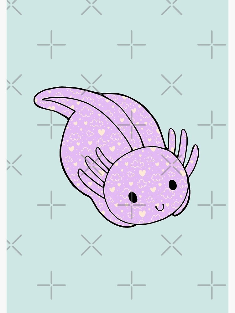 "Cute Kawaii Baby Chibi Axolotl in Pastel Lavender Purple with Hearts ...
