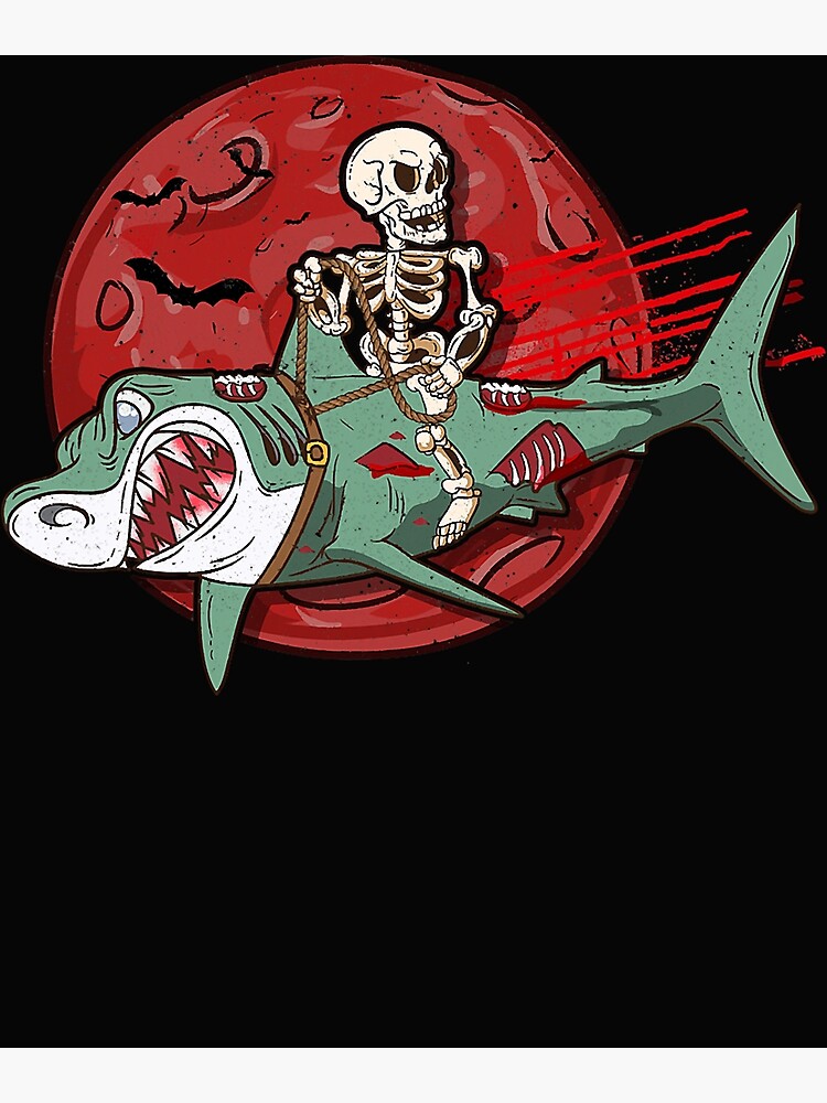 "Skeleton Riding Shark Zombie Halloween Jawsome Zombies Surf " Poster ...