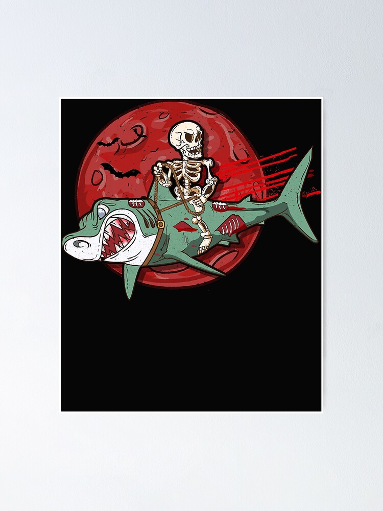 "Skeleton Riding Shark Zombie Halloween Jawsome Zombies Surf " Poster ...