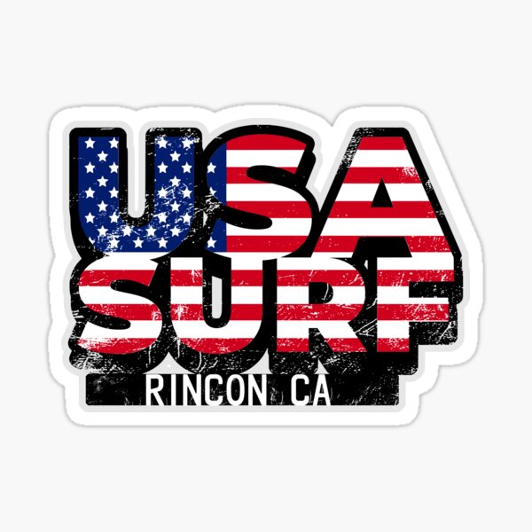 "Rincon Beach - USA Flag Surf Design" Sticker for Sale by Kiwidom ...