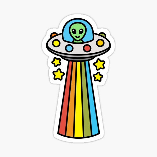 "Rainbow UFO Alien Fun Kawaii Spaceship" Sticker for Sale by ...