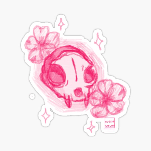 "Pink Cat Skull With Flowers" Sticker for Sale by StrawberryGFX | Redbubble