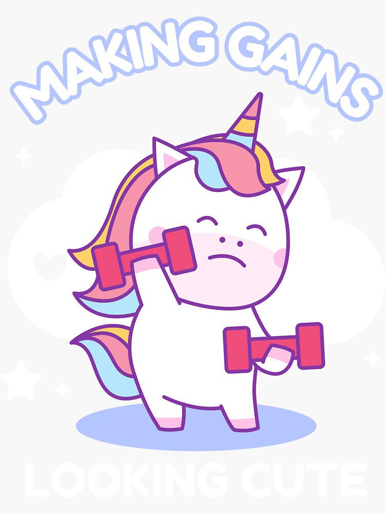 "Making Gains, Looking Cute" Sticker for Sale by LittlePlayTeees ...