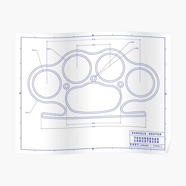 "knuckle duster blue schematic" Poster for Sale by aromis | Redbubble