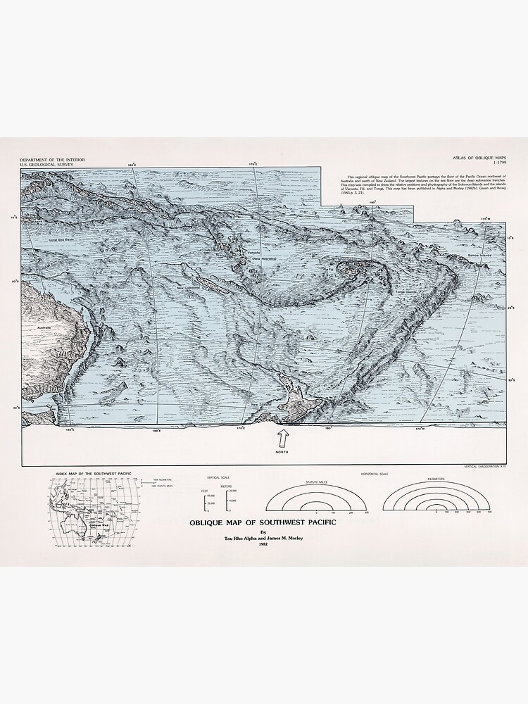 South Pacific Ocean Floor Map (1982) Vintage Oceanic Topography Chart ...