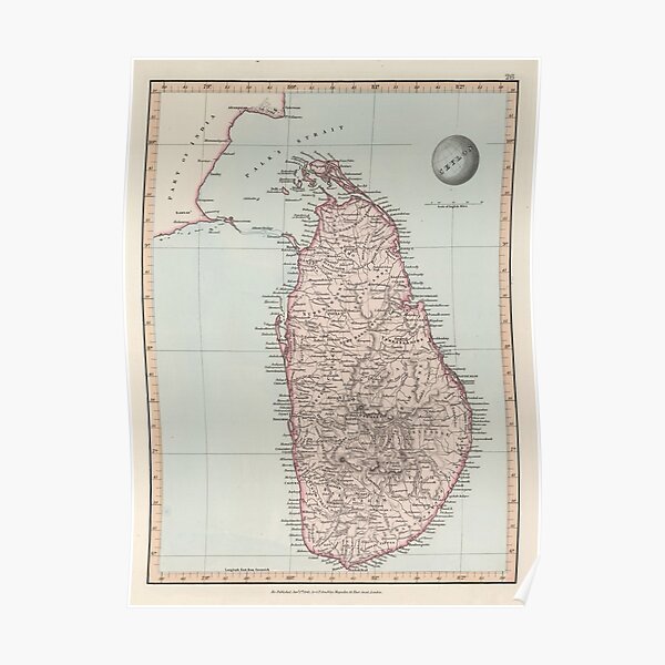 "Old Sri Lanka Map (1845) Vintage Ceylon Island Atlas" Poster for Sale ...