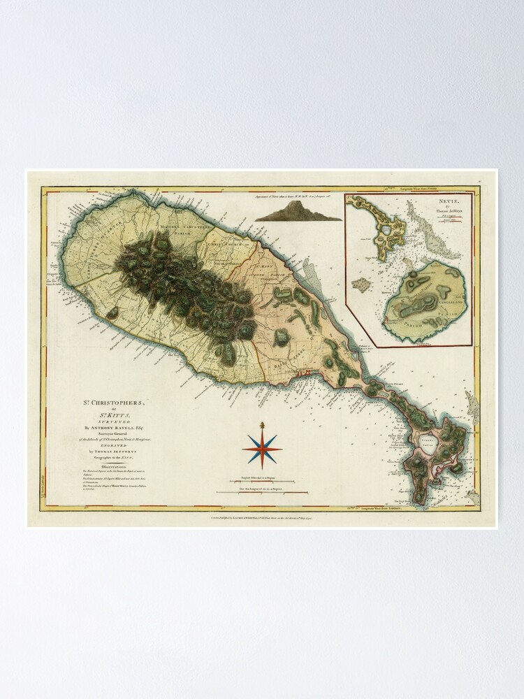 "Old St Kitts Map (1794) Vintage Saint Christopher Island Atlas" Poster ...