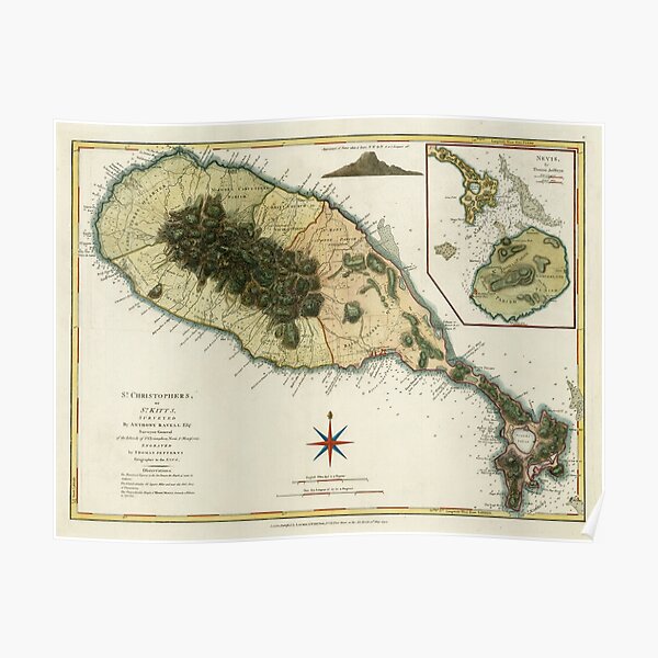 "Old St Kitts Map (1794) Vintage Saint Christopher Island Atlas" Poster ...