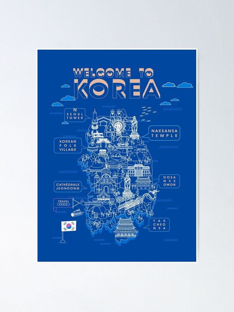 "Welcome To South Korea Travel Map" Poster for Sale by KrisSidDesigns ...
