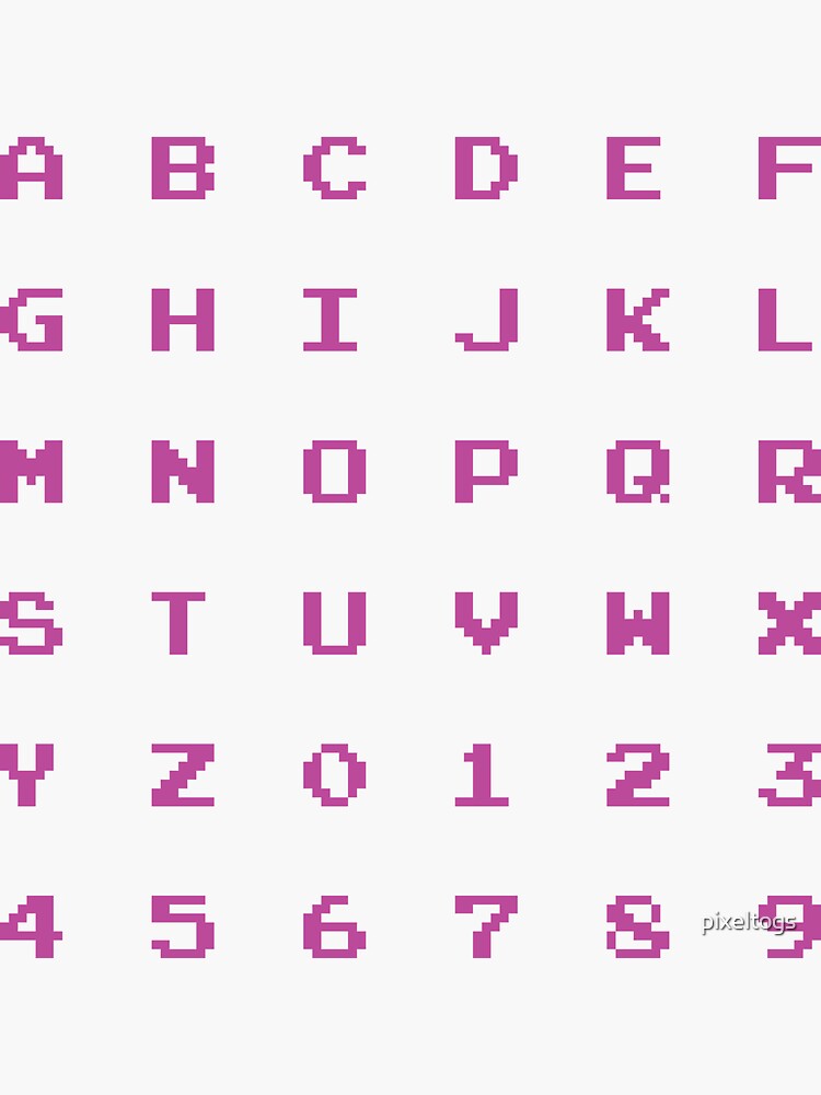 "Vintage Retro Pixel Font Alphabet Letters Numbers Purple 7x7" Sticker by pixeltogs | Redbubble