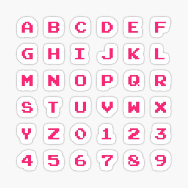 "Vintage Retro Pixel Font Alphabet Letters Numbers Pink 7x7" Sticker ...