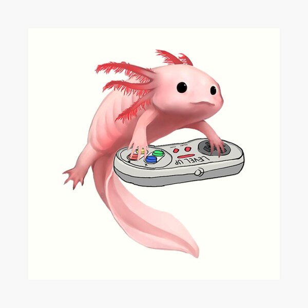 "Axolotl Fish Playing Video Game White-Axolotl Lizard Gamers " Art ...