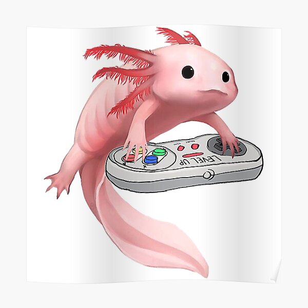 "Axolotl Fish Playing Video Game White-Axolotl Lizard Gamers " Poster ...