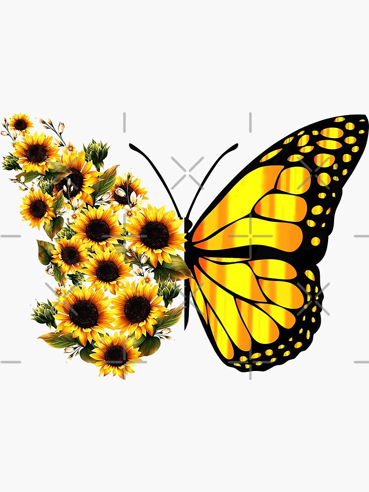 "Butterfly Sunflower" Sticker for Sale by WaveOcean123 | Redbubble