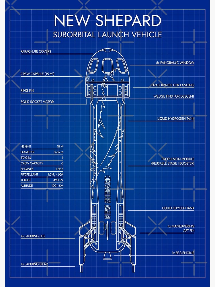 "New Shepard. Suborbital Launch Vehicle (Blueprint)" Photographic Print ...