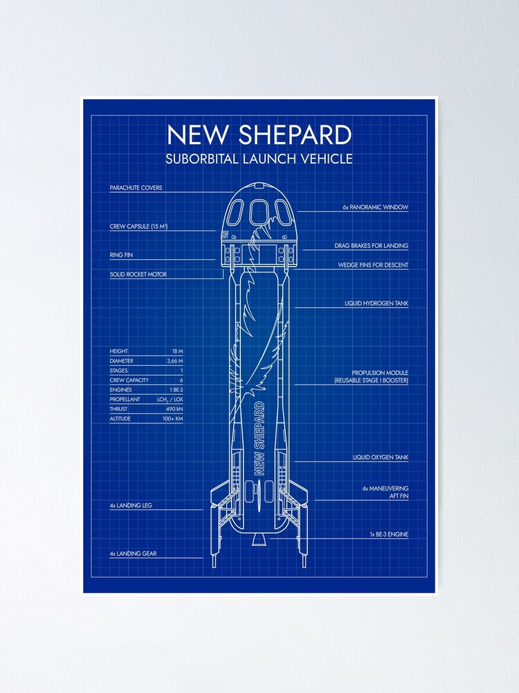 "New Shepard. Suborbital Launch Vehicle (Blueprint)" Poster for Sale by ...