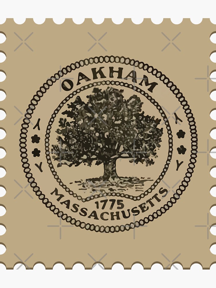 "Oakham Massachusetts 1909 Logo made into a stamp" Sticker by ...