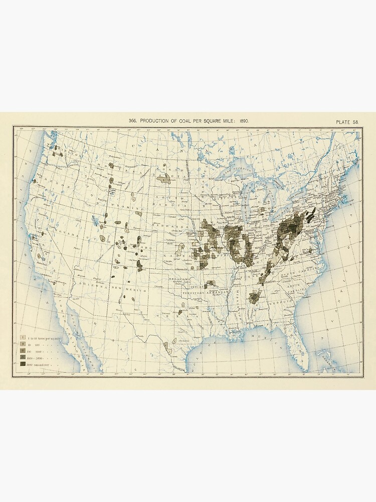 "Old US Coal Mining Map (1898) Vintage United States Carbon Fuel Atlas ...