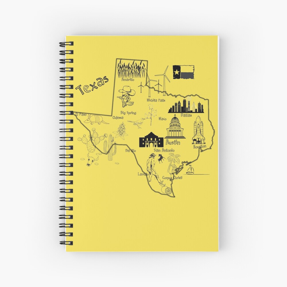 "Map of Texas Landmarks, major cities, flag, tourist attractions Black ...