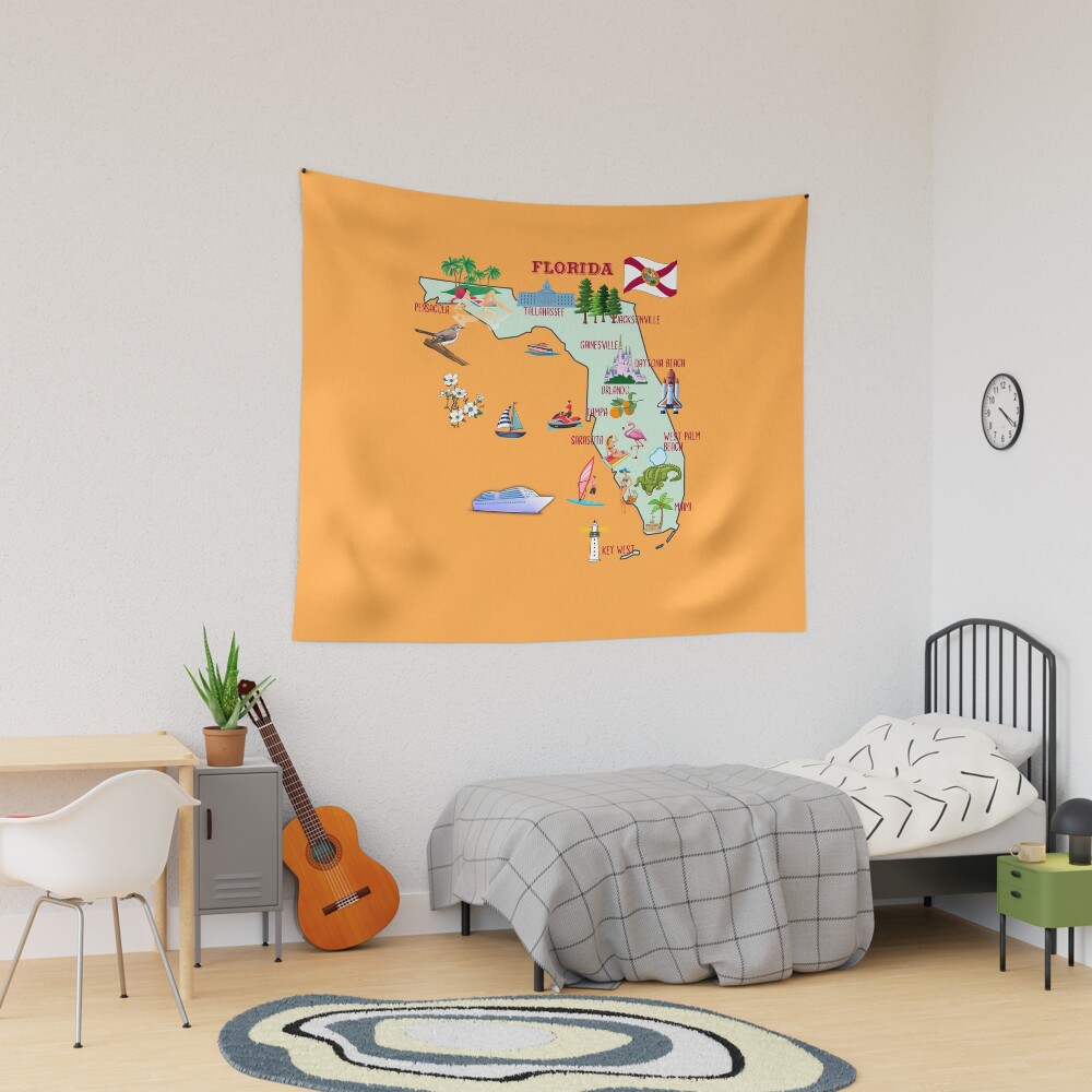 "Florida Map, tourist attractions, the major cities, flag, symbols ...