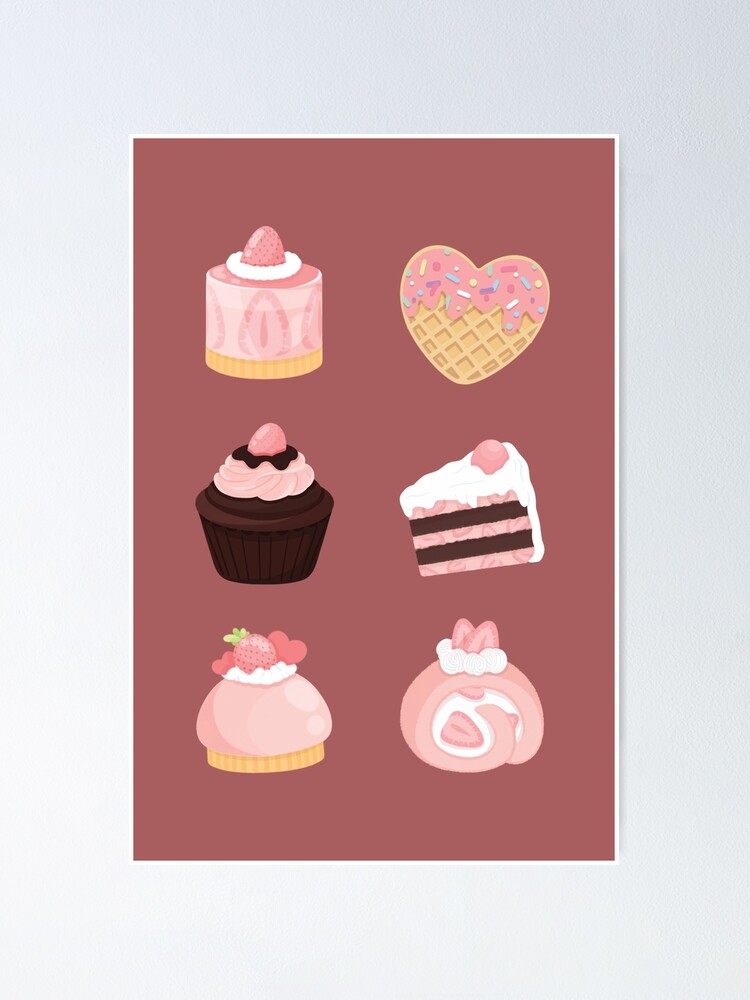 "Strawberry Desserts Sticker Pack" Poster for Sale by rolesdrops-red ...