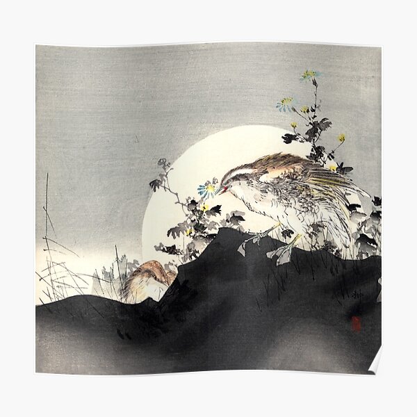 "Quail Bird in the Moonlight by Kogyo Tsukioka" Poster by ...