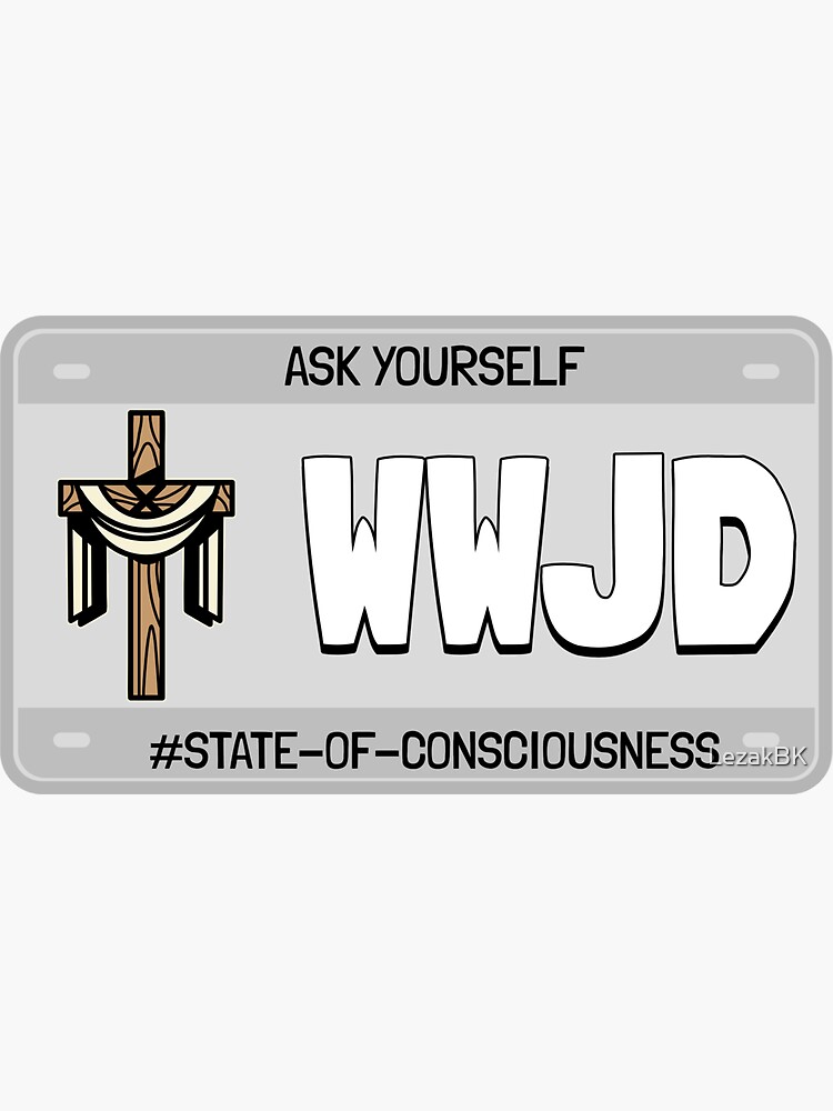 "WWJD - License Plate" Sticker for Sale by LezakBK | Redbubble