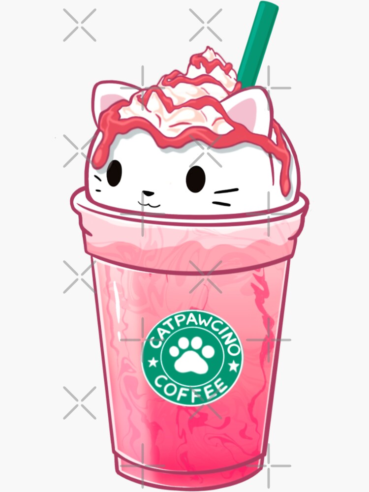 "Strawberry Cat-Paw-Cino" Sticker by Doozy-Doodle | Redbubble