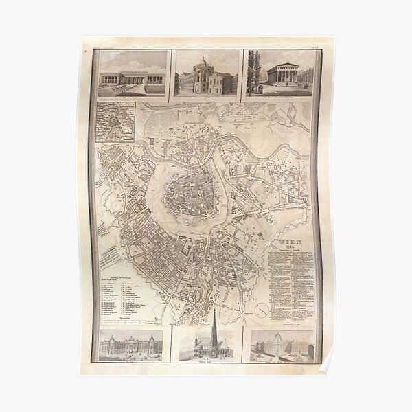 "Vienna Austria Antique Map (1844) Vintage Wein City Atlas" Poster by ...