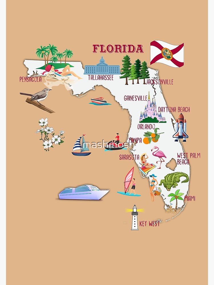 "Florida Map, state symbols, Landmarks and tourist attractions, the ...