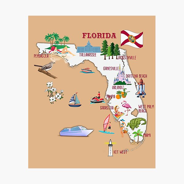 "Florida Map, state symbols, Landmarks and tourist attractions, the ...