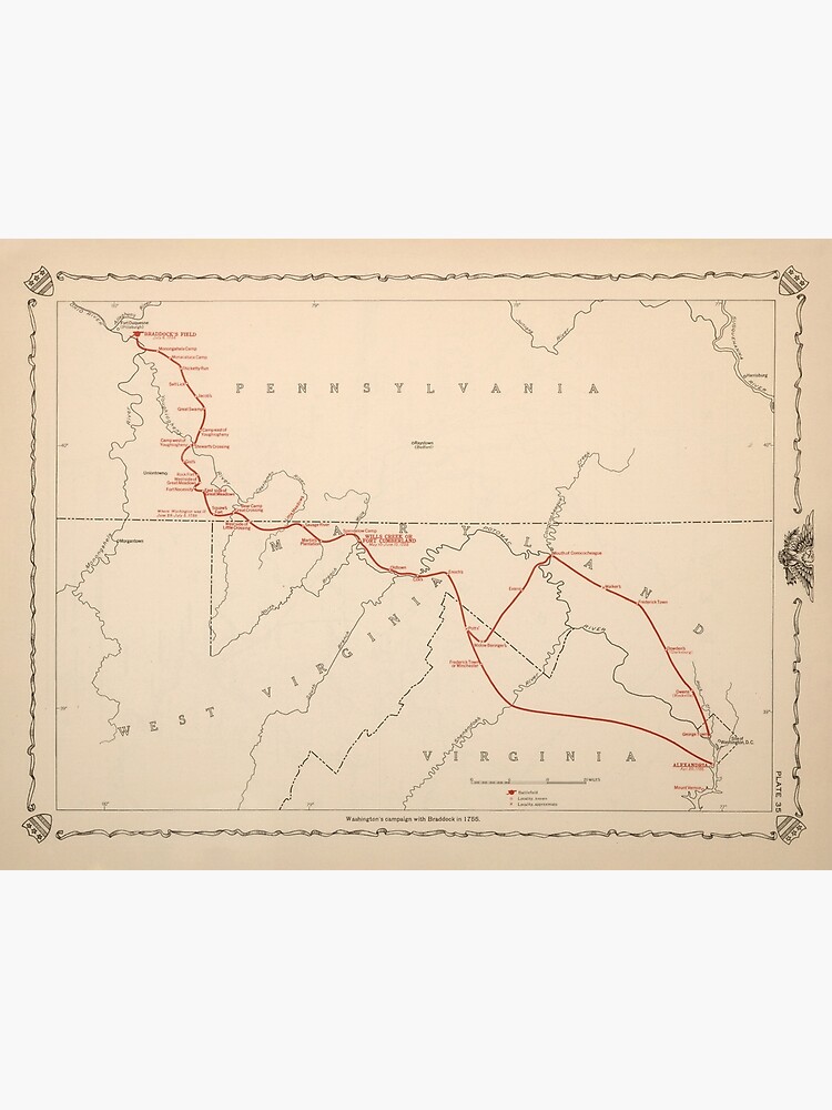 "Old Colonel Washington French and Indian War Map (1932) Vintage ...
