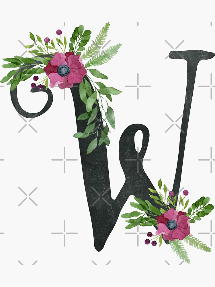 "MonogramW with Floral Wreath" Sticker for Sale by helga-wigandt ...
