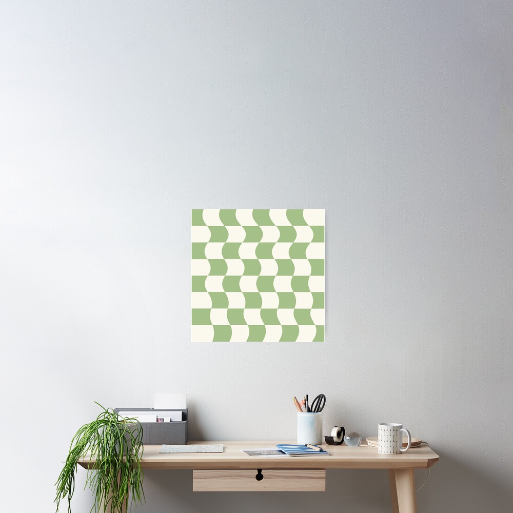 "Wavy Symmetry - Warped Check Pattern in Light Sage Green and Cream ...